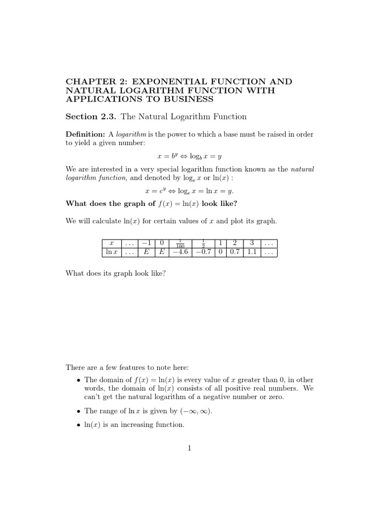 Chapter 2: Exponential Function and Natural Logarithm Function With ...
