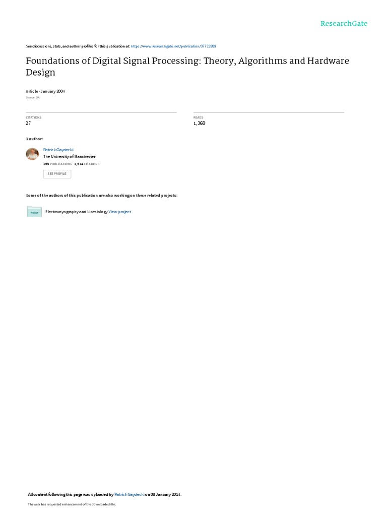 Foundations of Digital Signal Processing: Theory, Algorithms and Hardware Design | PDF | Art ...