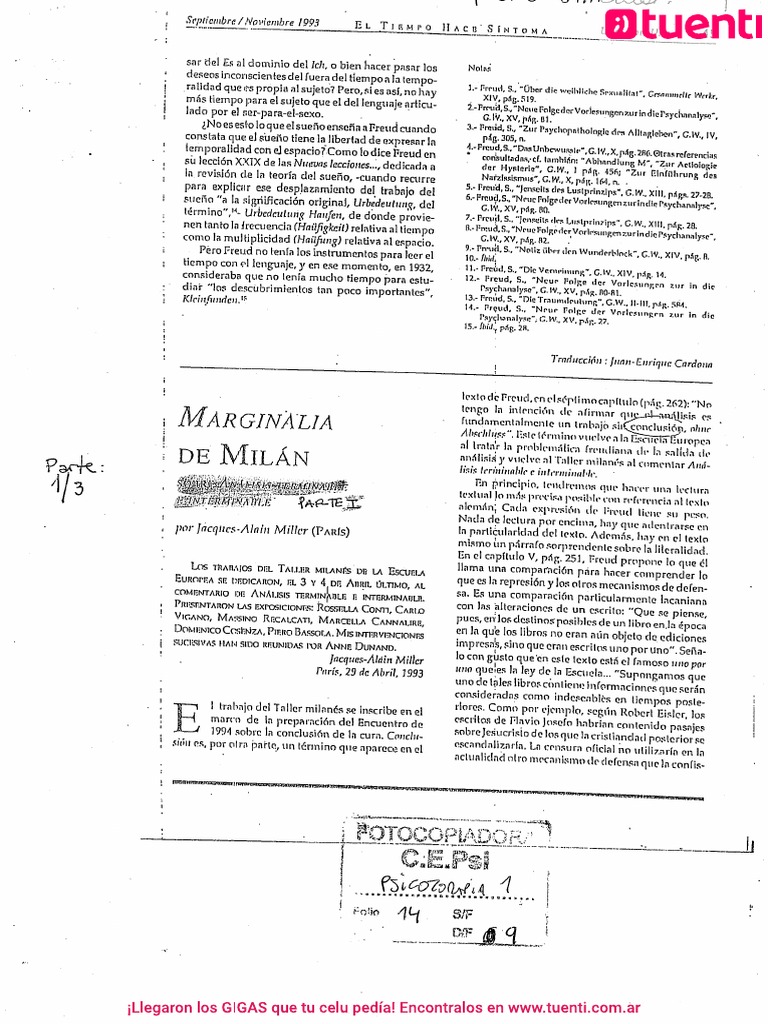 MILLER (1995) - Marginalia de Milán Analisis Terminable e Interminable ...