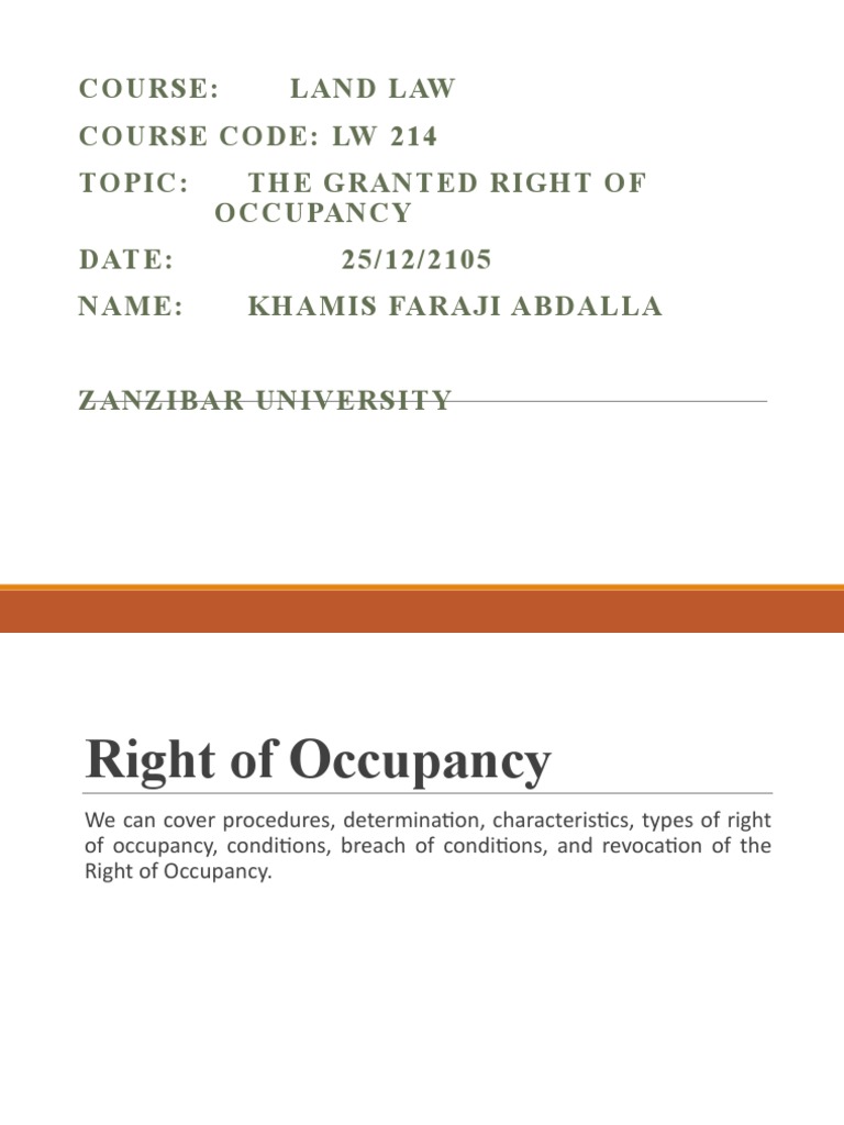 Lect 4 Right of Occupancy | PDF | Tanzania | Interest