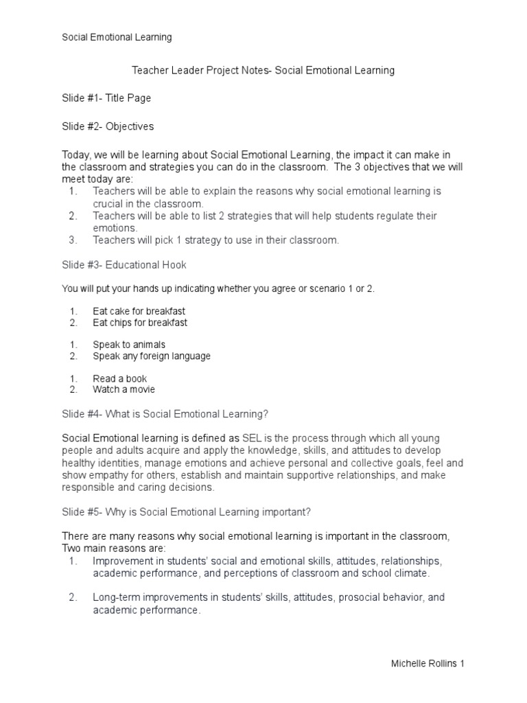 Social Emotional Learning Strategies for Teachers | PDF | Attitude ...