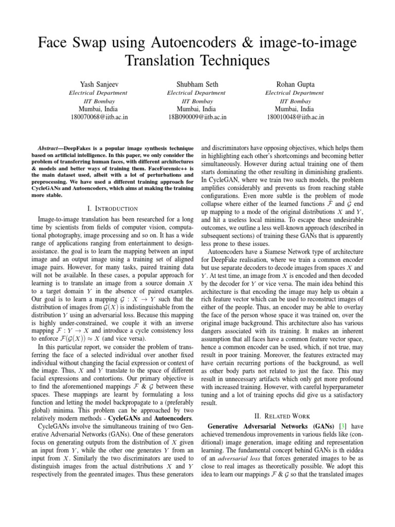 Face Swap Using Autoencoders & Image-To-Image Translation Techniques ...