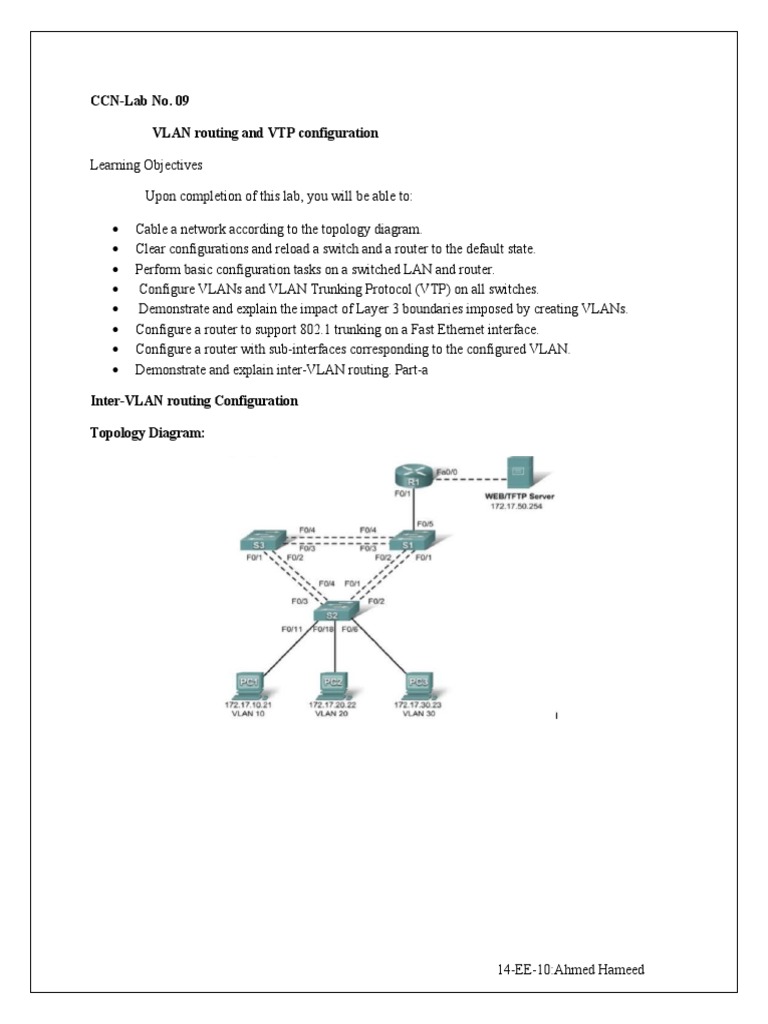 CCN-Lab No. 09 VLAN Routing and VTP Configuration | PDF | Network Switch | Router (Computing)