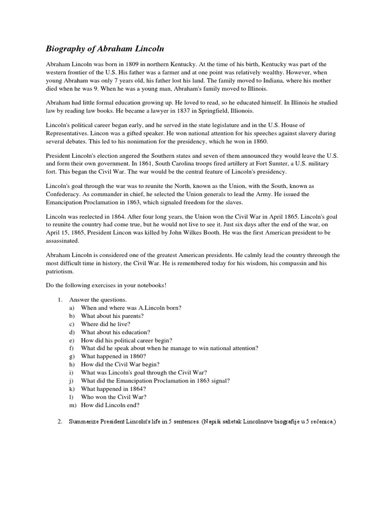 Abraham Lincoln: A Brief Biography | PDF | Abraham Lincoln | American ...