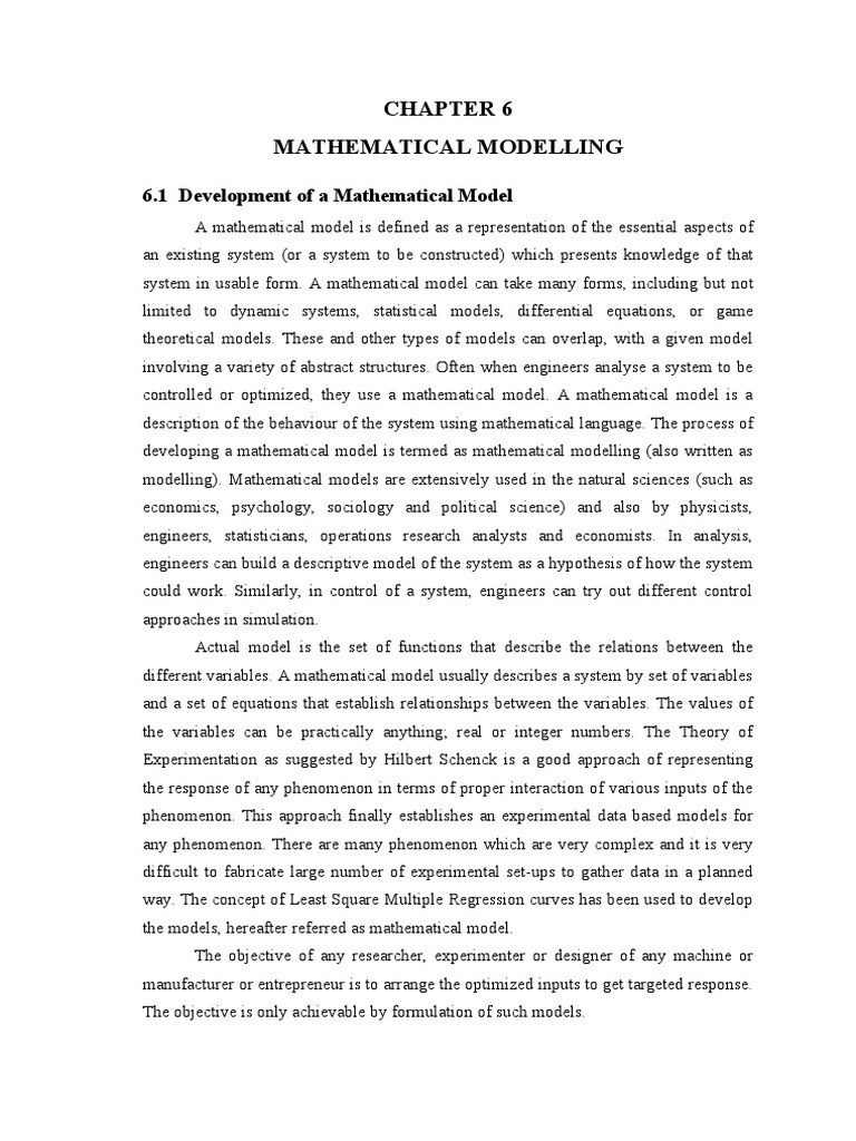 Mathematical Modelling: 6.1 Development of A Mathematical Model | Download Free PDF ...