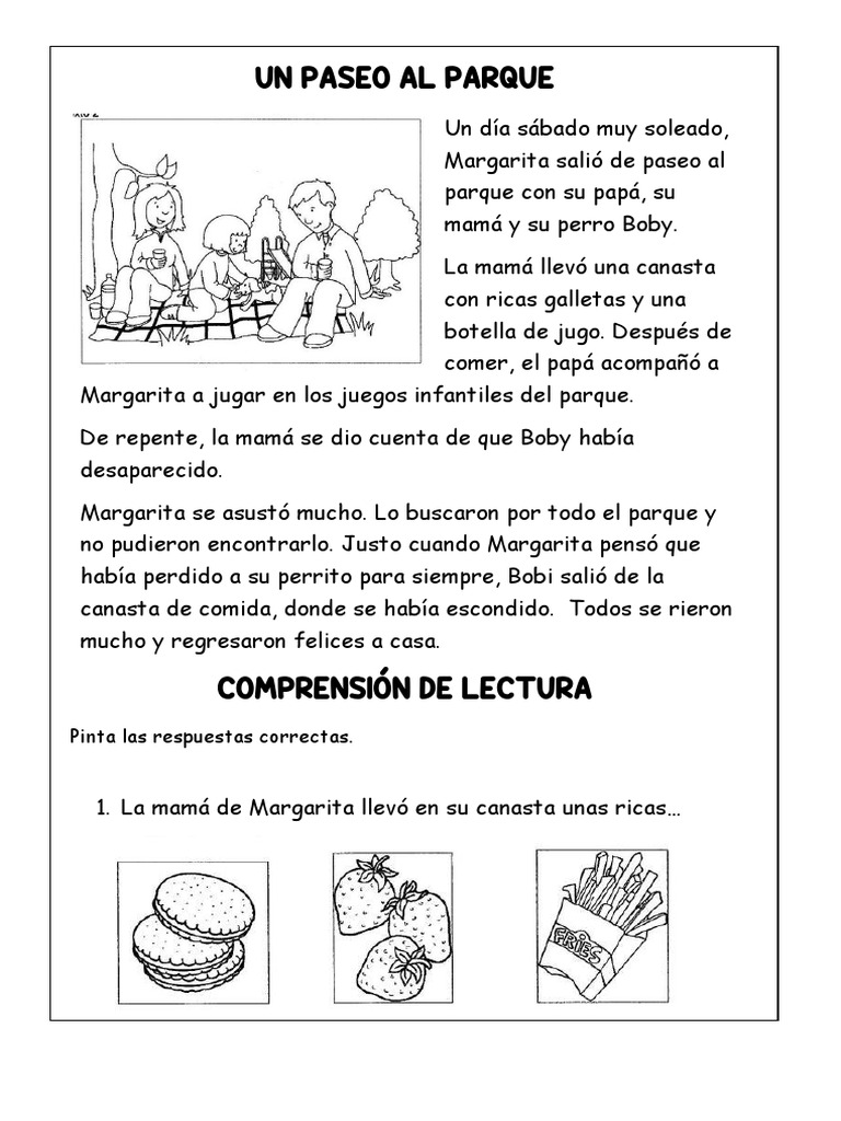 UN PASEO AL PARQUE - Comprensión de Lectura | PDF
