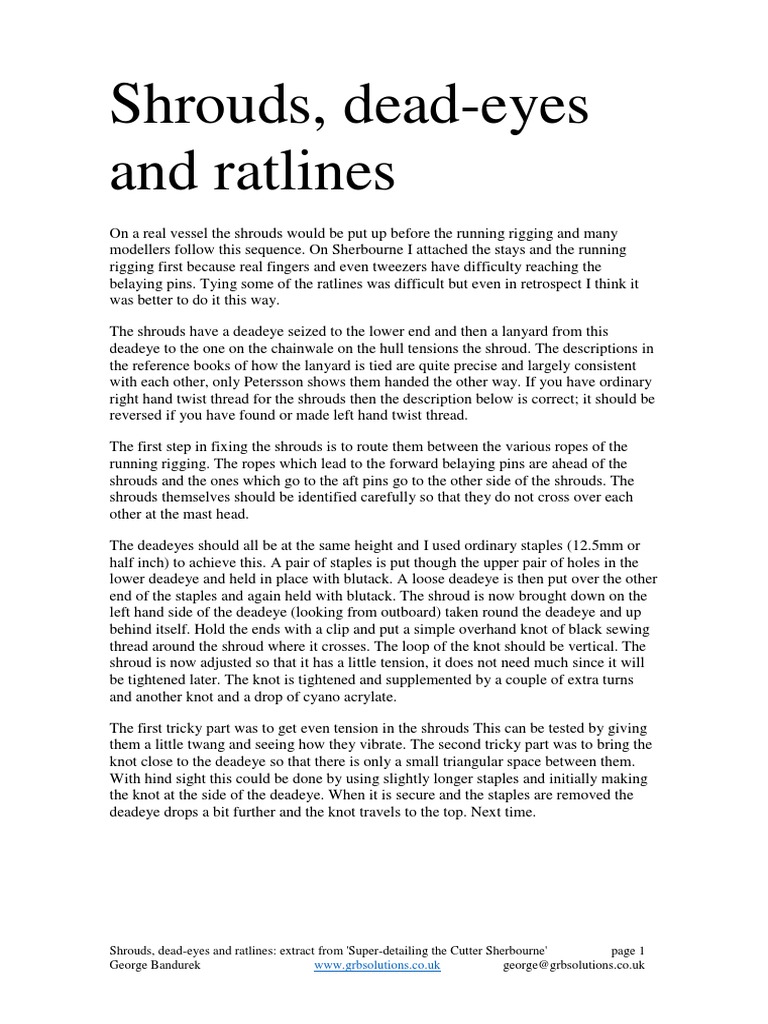 Shrouds, Dead-Eyes and Ratlines | PDF | Rigging | Sailing Ships