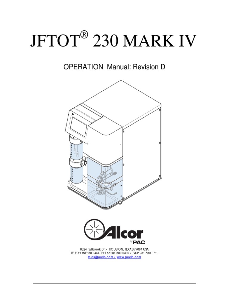 Jftot 230 Mark Iv: OPERATION Manual: Revision D | PDF | Waste ...