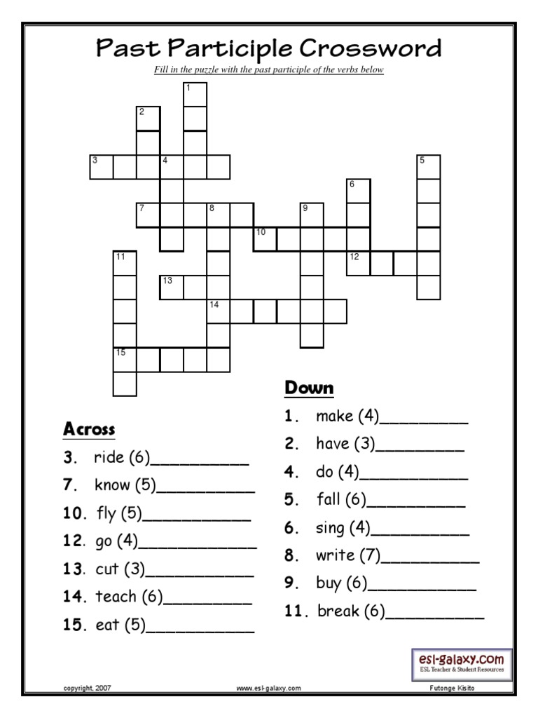 Past Participle Crossword Puzzle | PDF