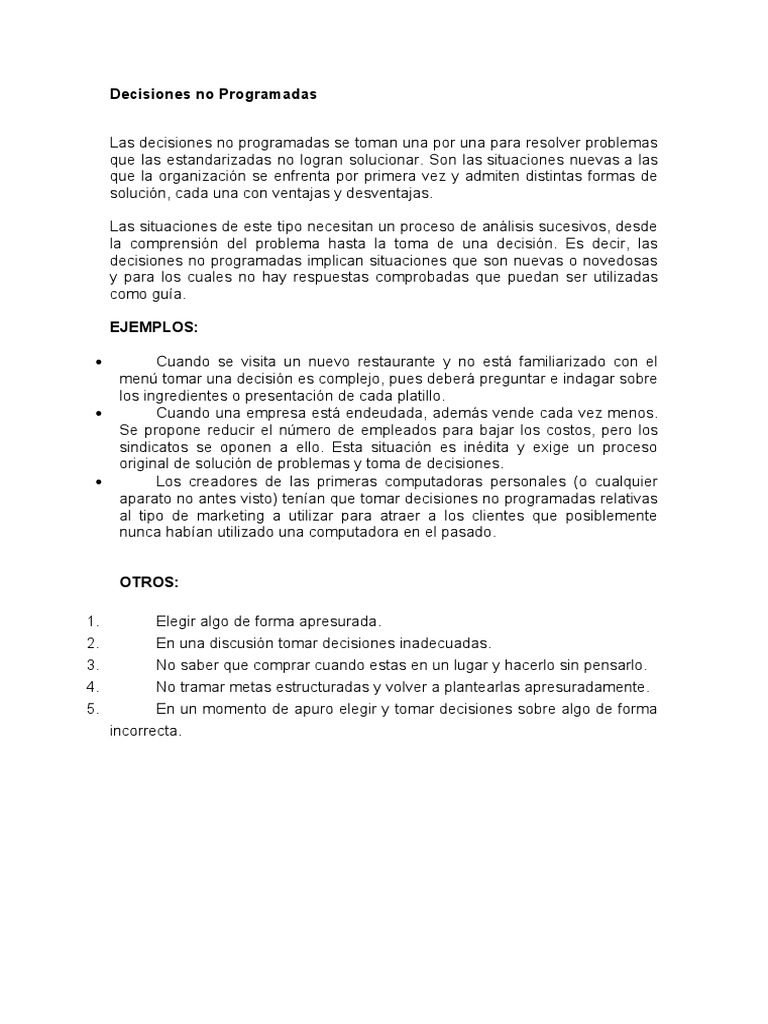 Decisiones No Programadas | PDF