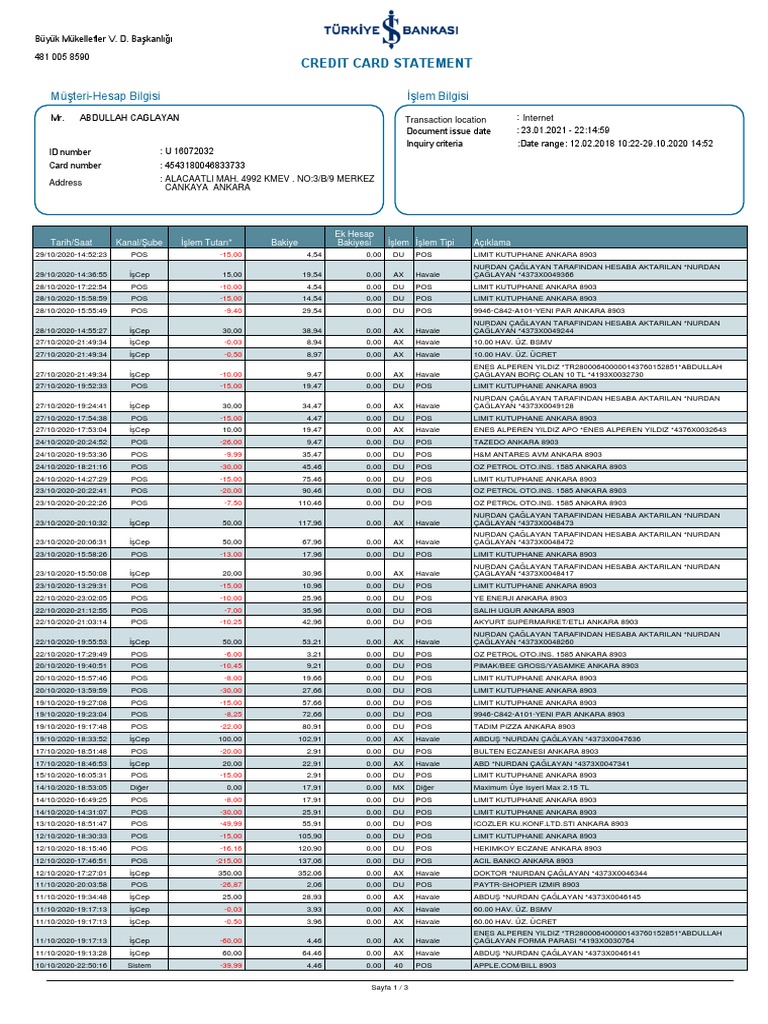 Credit Card Statement Summary | PDF