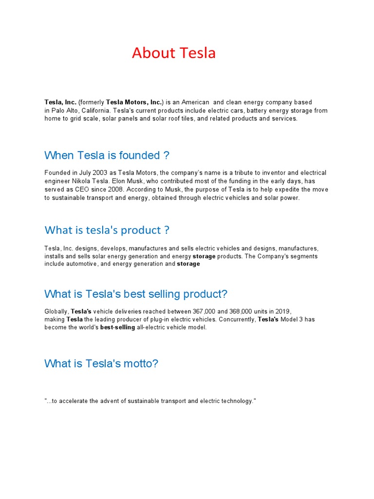 About Tesla: What Is Tesla's Product ? | PDF | Technology & Engineering