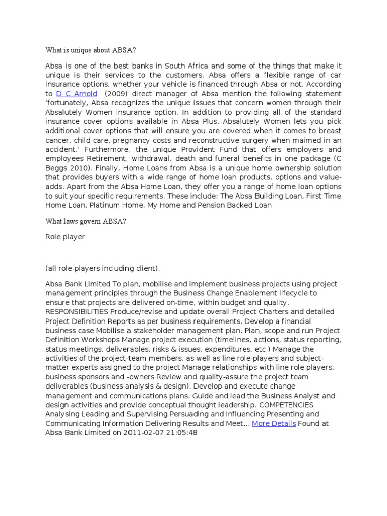 What Is Unique About ABSA | PDF | Mortgage Loan | Business