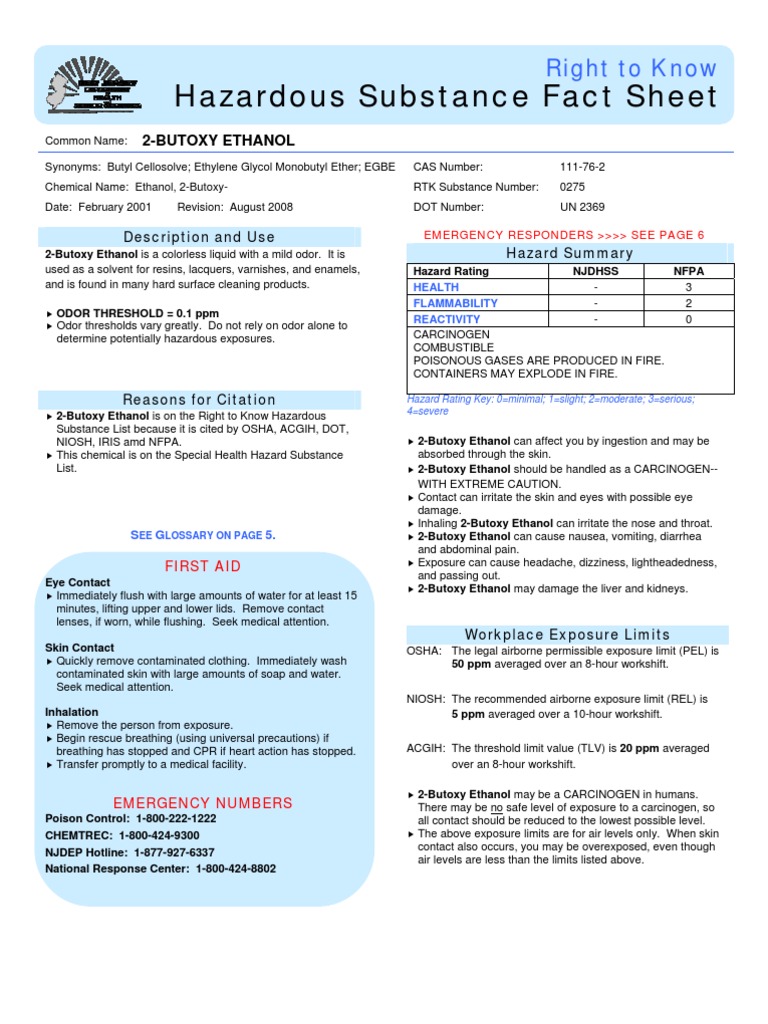 2-Butoxy Ethanol Fact Sheet | PDF | Personal Protective Equipment | Safety