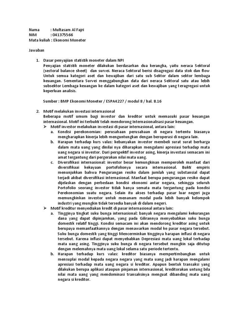 TUGAS TUTORIAL KE 3 Ekonomi Moneter | PDF