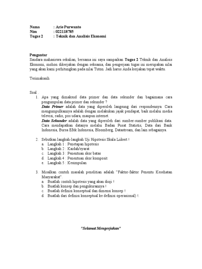 TUGAS 2 Teknis Dan Analisis Ekonomi | PDF