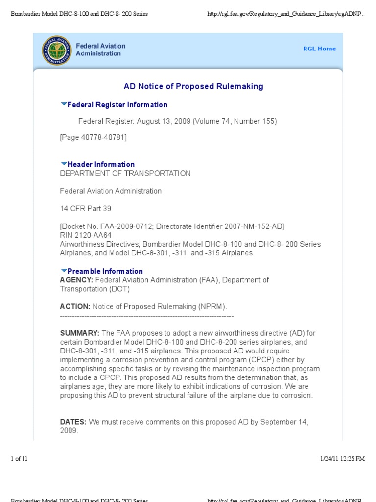 Airworthiness Directive Bombardier/Canadair 090813 | PDF | Federal ...