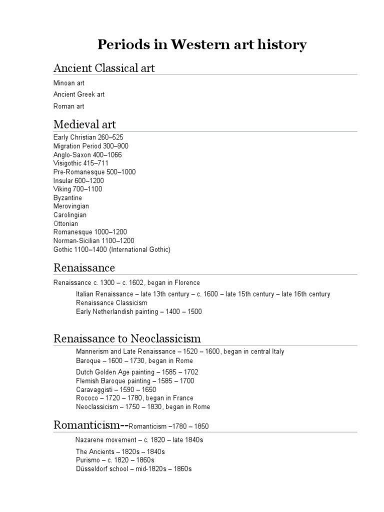 Major Periods in Western Art History | PDF | Modernism | Theories Of ...
