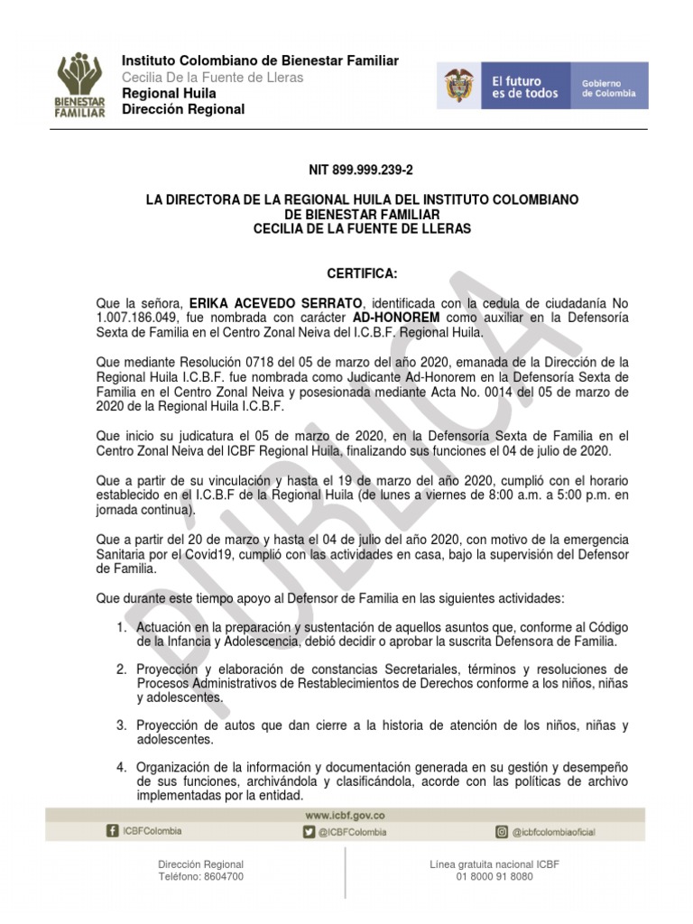 Certificado Del Tiempo de Servicios Icbf | PDF