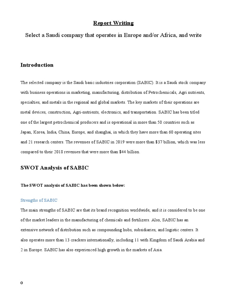 Report Writing - Select A Saudi Company That Operates in Europe And:or ...