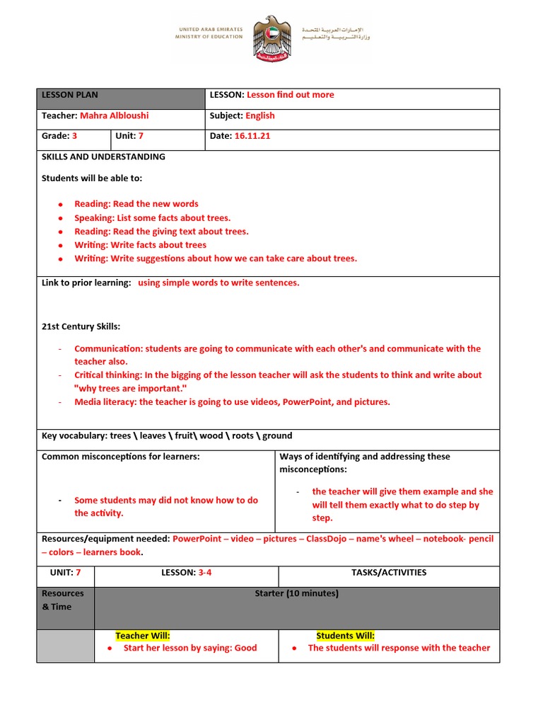 Tree Lesson Plan for 3rd Grade | PDF | Lesson Plan | Teachers