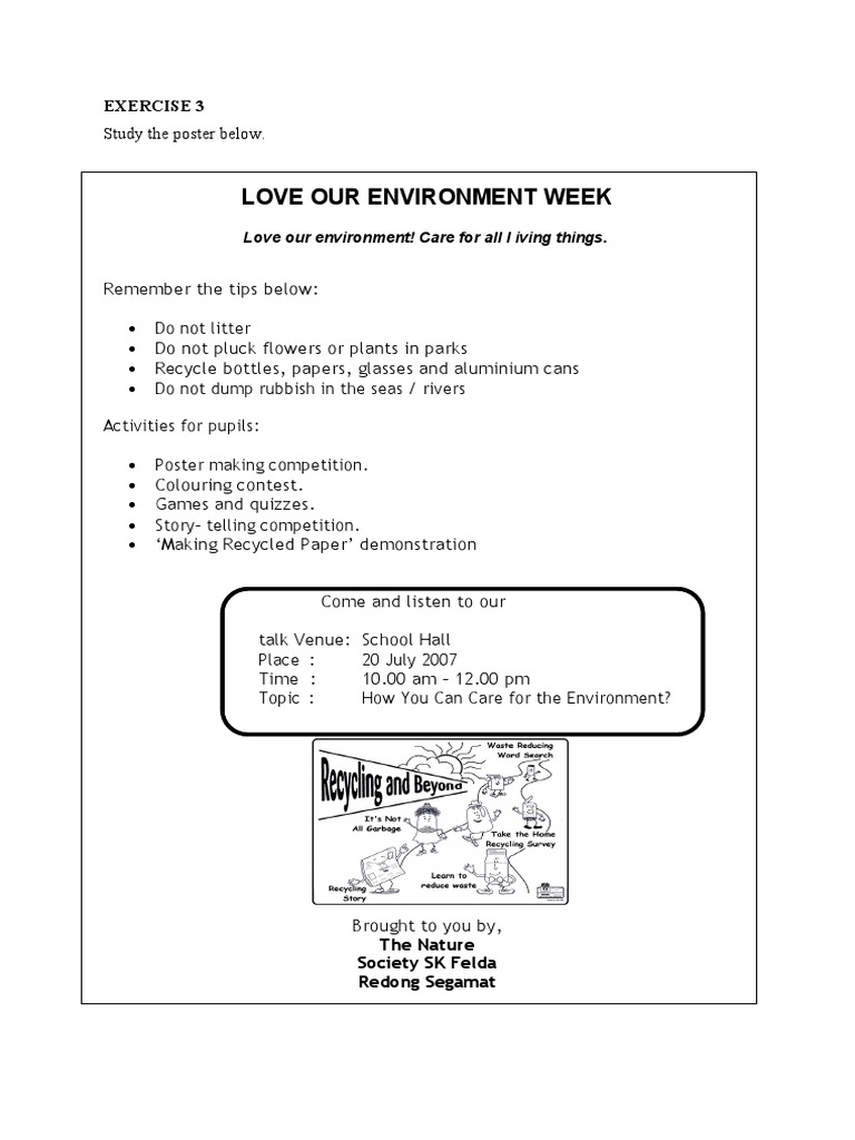 Love Our Environment Week: Exercise 3 | PDF