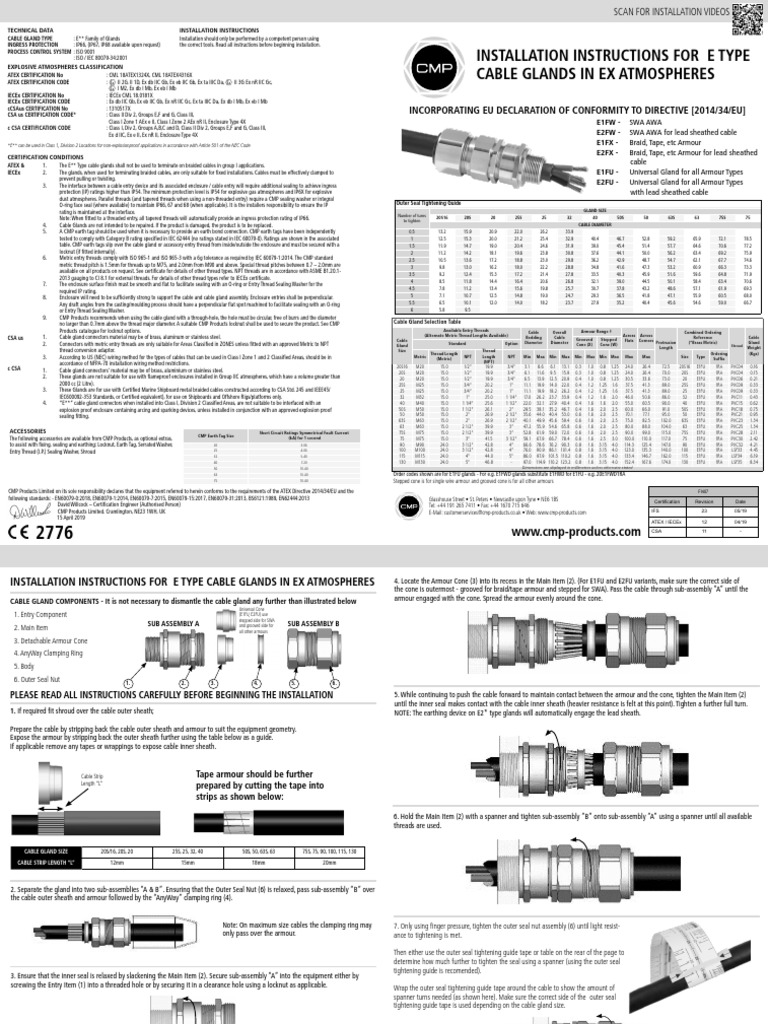 Installation Instructions For E Type Cable Glands in Ex Atmospheres ...