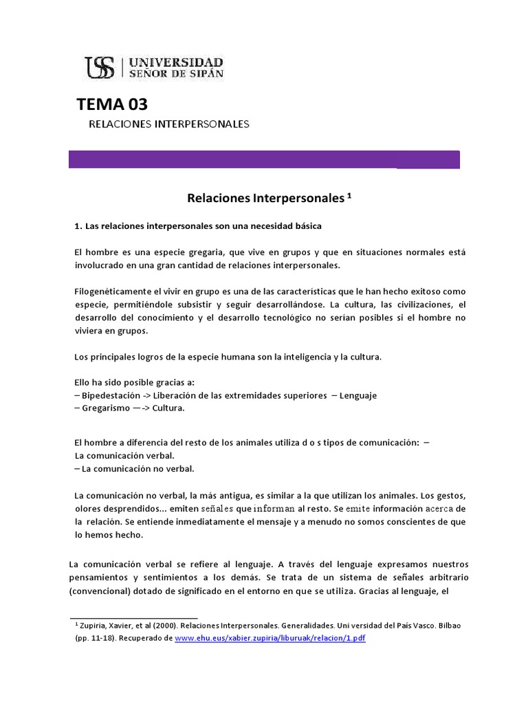 Tema 3 Relaciones Inerpersonales | PDF | Adultos | Teoría de apego