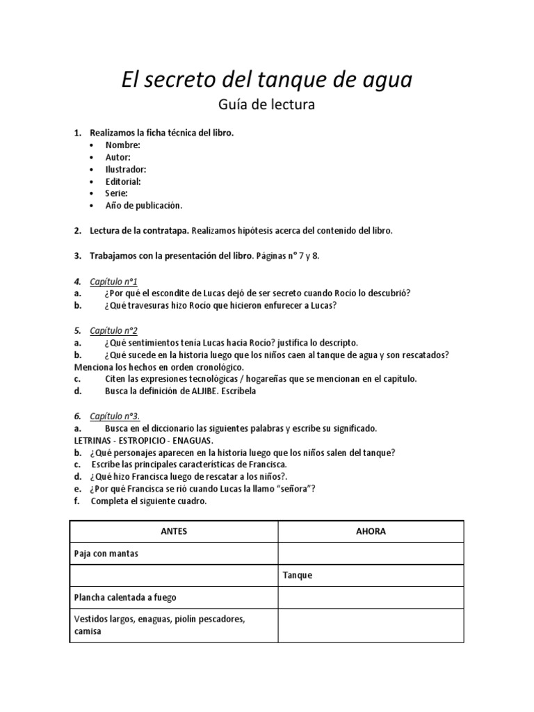 El Secreto Del Tanque de Agua Guia de Lectura | PDF | Violencia | Agitación