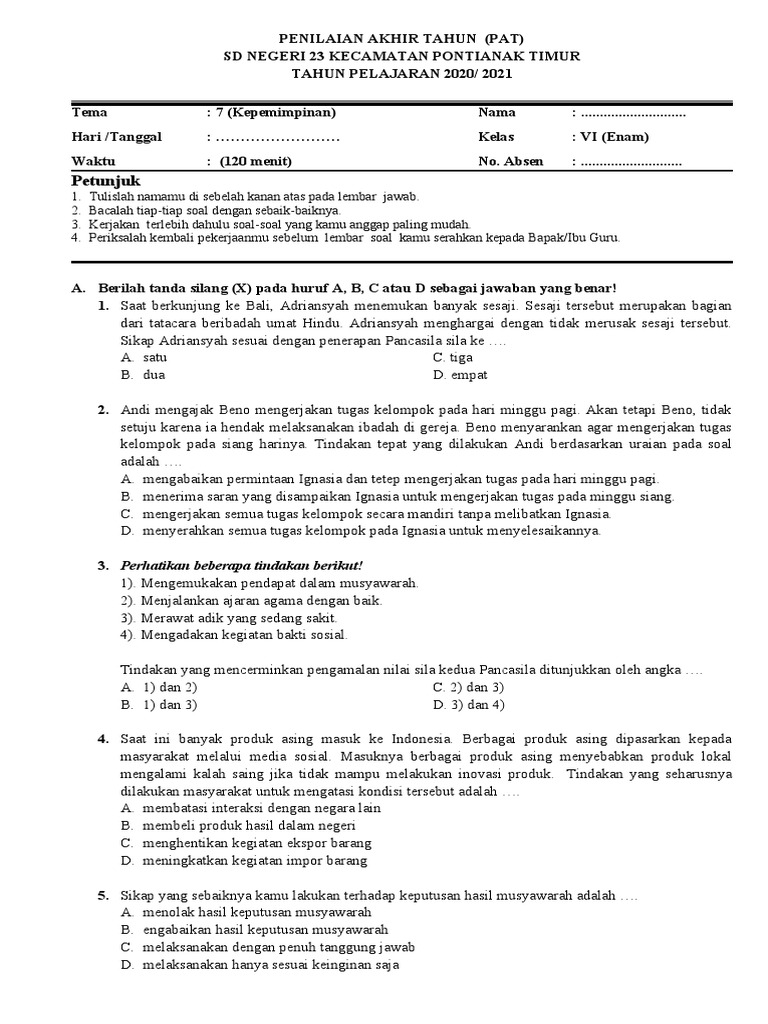 Soal Pas Tema 7 | PDF