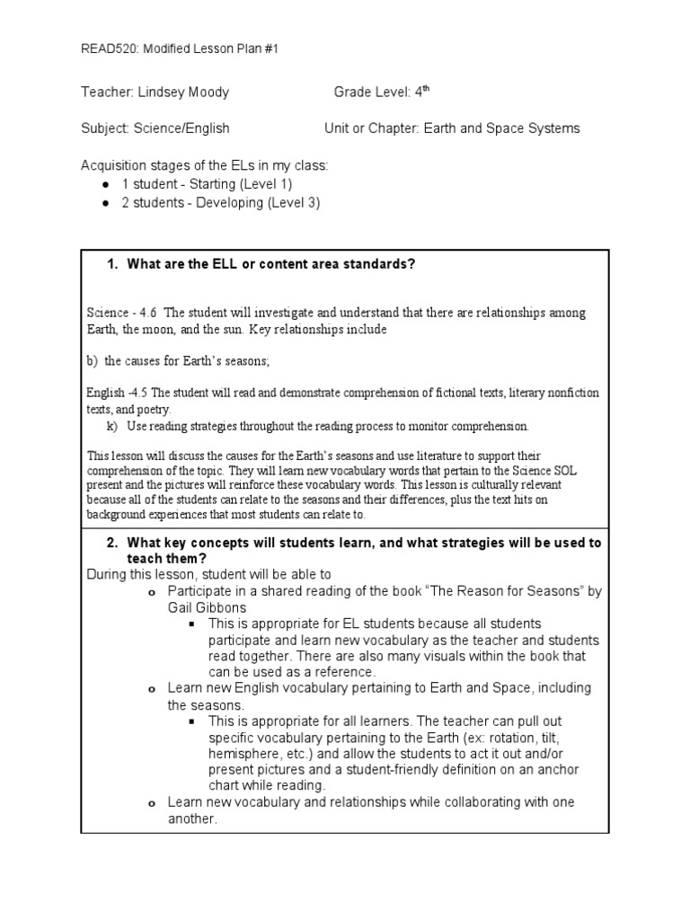 Template Modified Lesson Plan One Summer 2020-1 | PDF | Reading ...