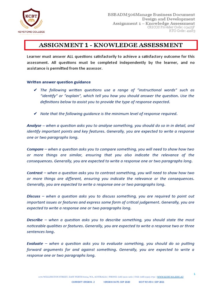 Assignment - Knowledge Assessment: Written Answer Question Guidance ...