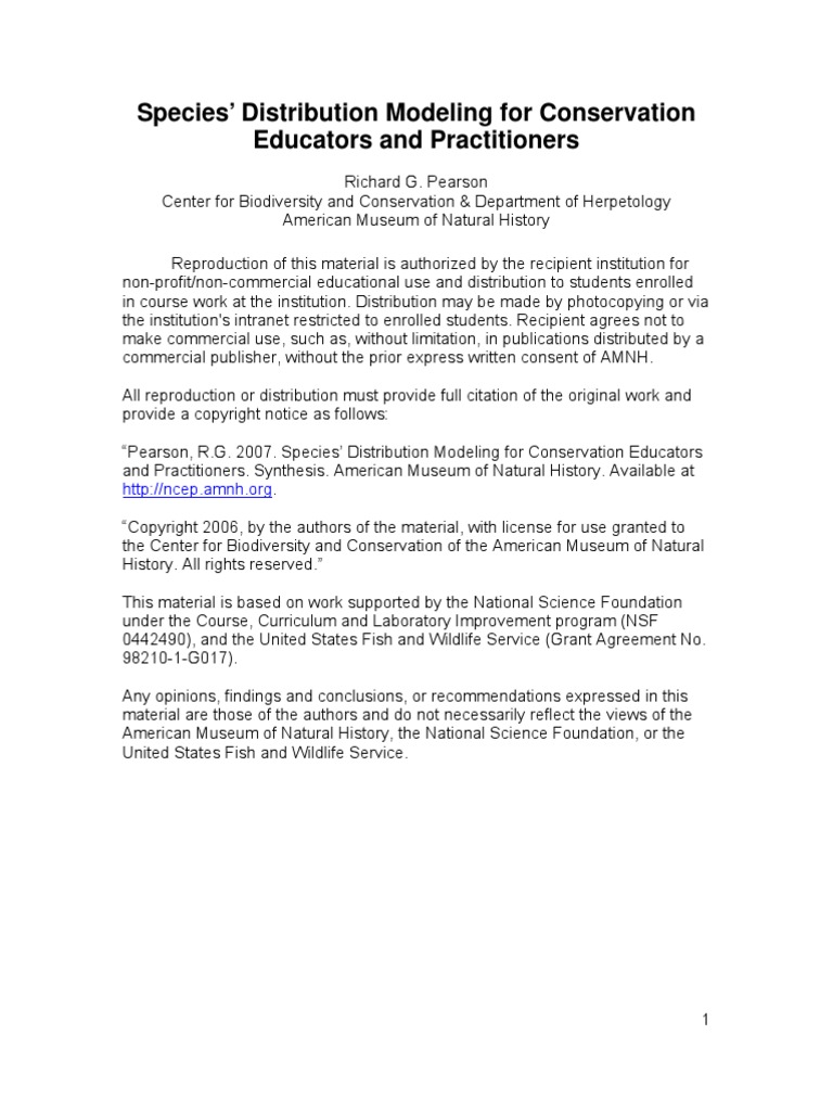 Species' Distribution Modeling For Conservation Educators and ...