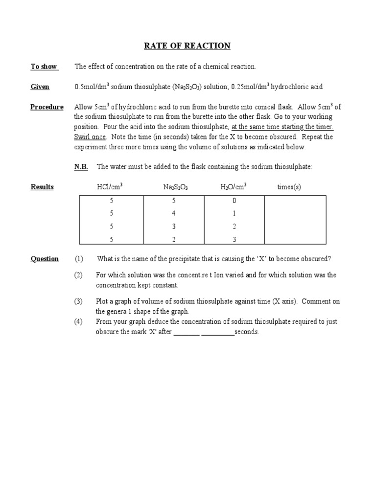 Rate of Reaction Lab | PDF | Science & Mathematics | Technology ...