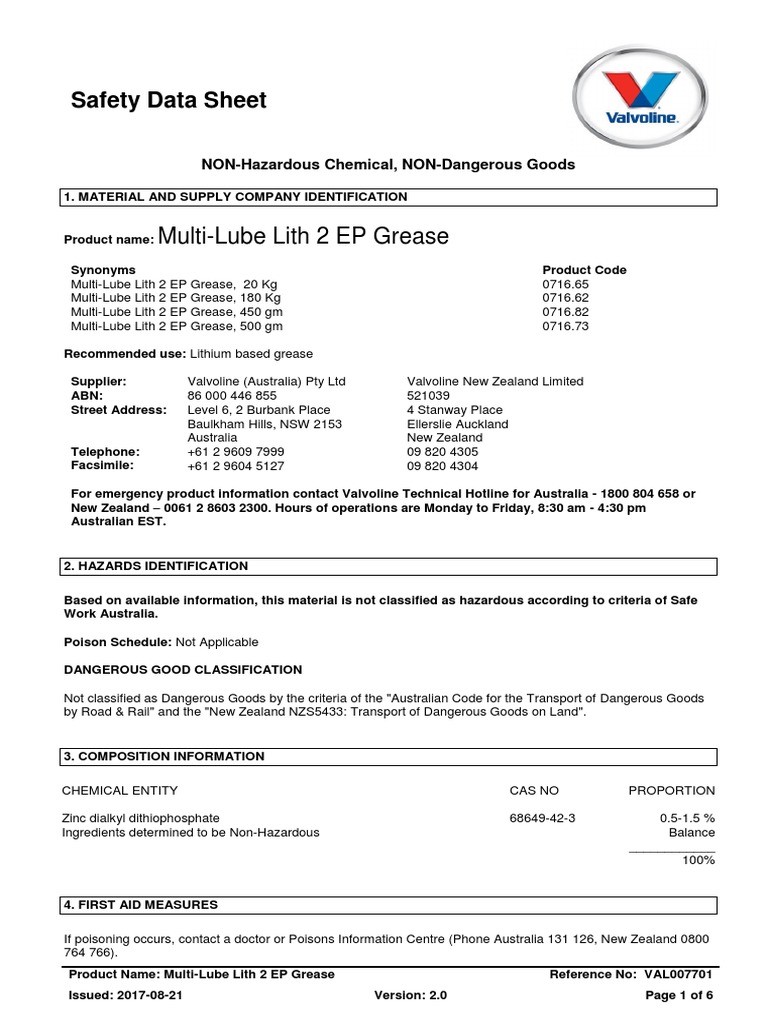 Multi-Lube Lith 2 EP Grease-SDS | PDF | Dangerous Goods | Personal Protective Equipment