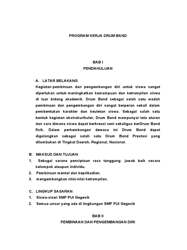 Program Kerja Drum Band | PDF