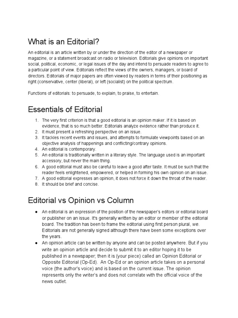 Essentials of Editorial | PDF | Reason | Argument