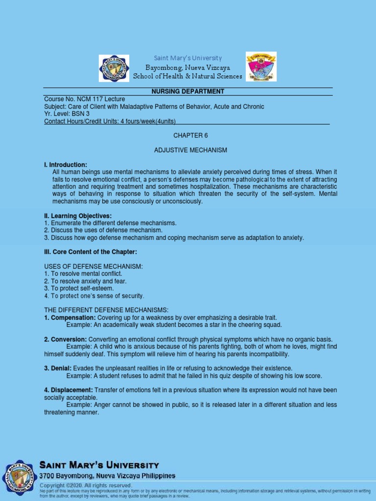 Chapter 6 Module Adjustive Mechanism | PDF | Anxiety | Human Nature