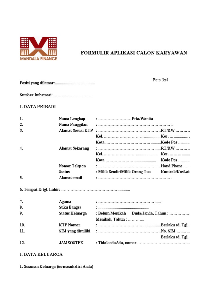 Form Pendaftaran Calon Karyawan MMF TBK 2 | PDF Form Pendaftaran Calon Karyawan MMF TBK 2 | PDF