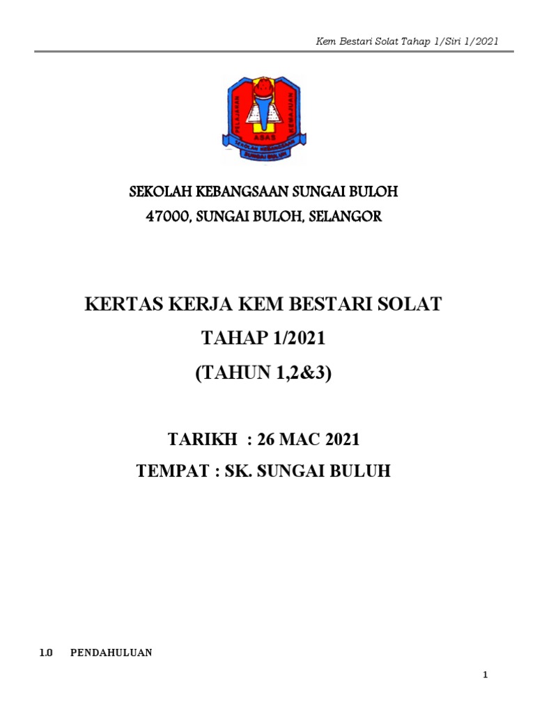 Kertas Kerja Kem Bestari Solat Tahap 1 Tahun 2021 | PDF