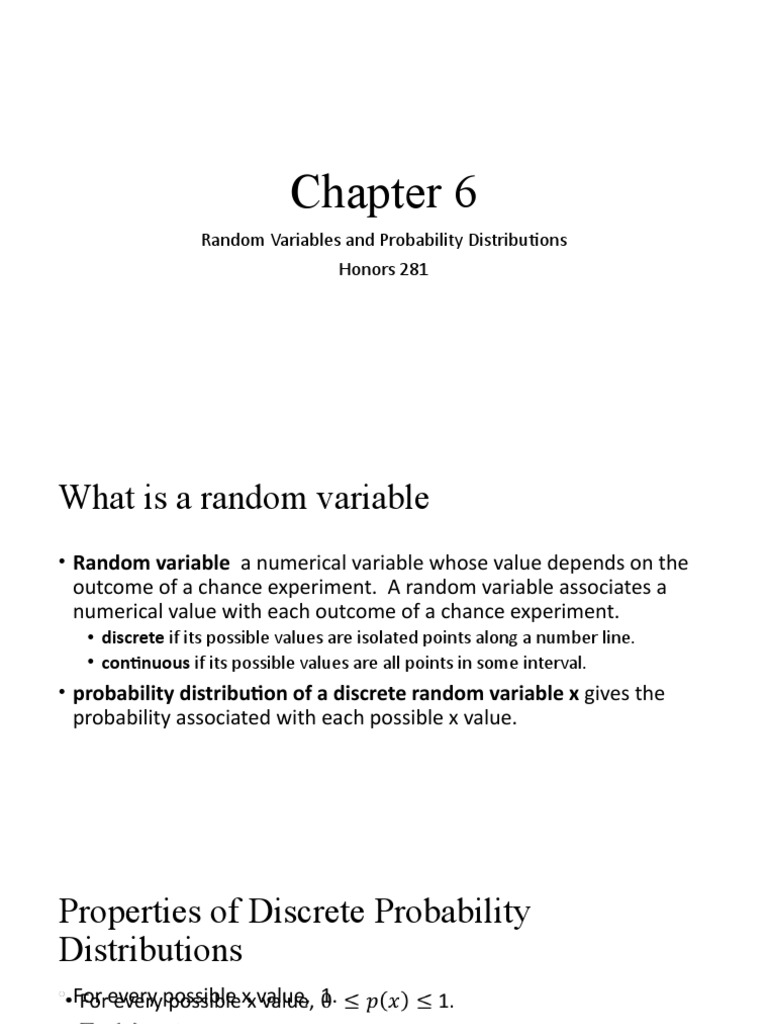 Random Variables and Probability Distributions Honors 281 | PDF ...