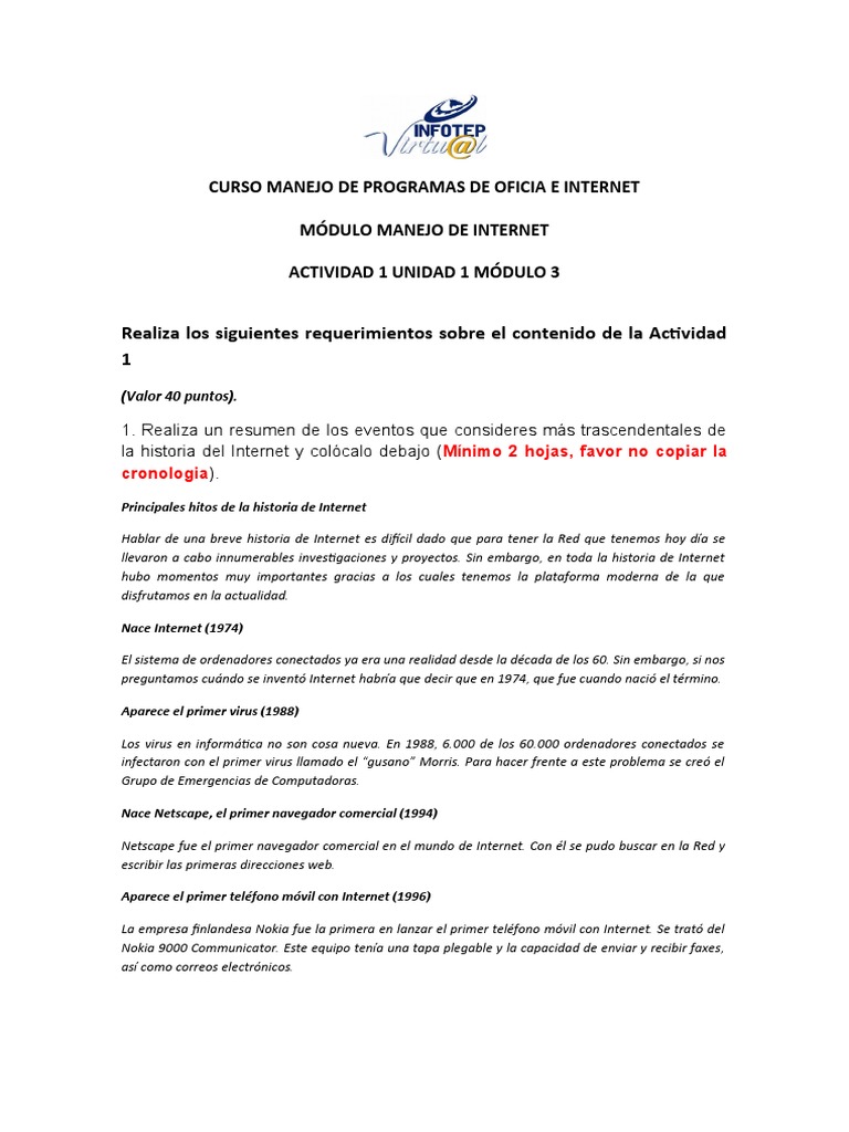 Actividad 1 Unidad 1 Modulo 3 - Internet | PDF | Youtube | Internet