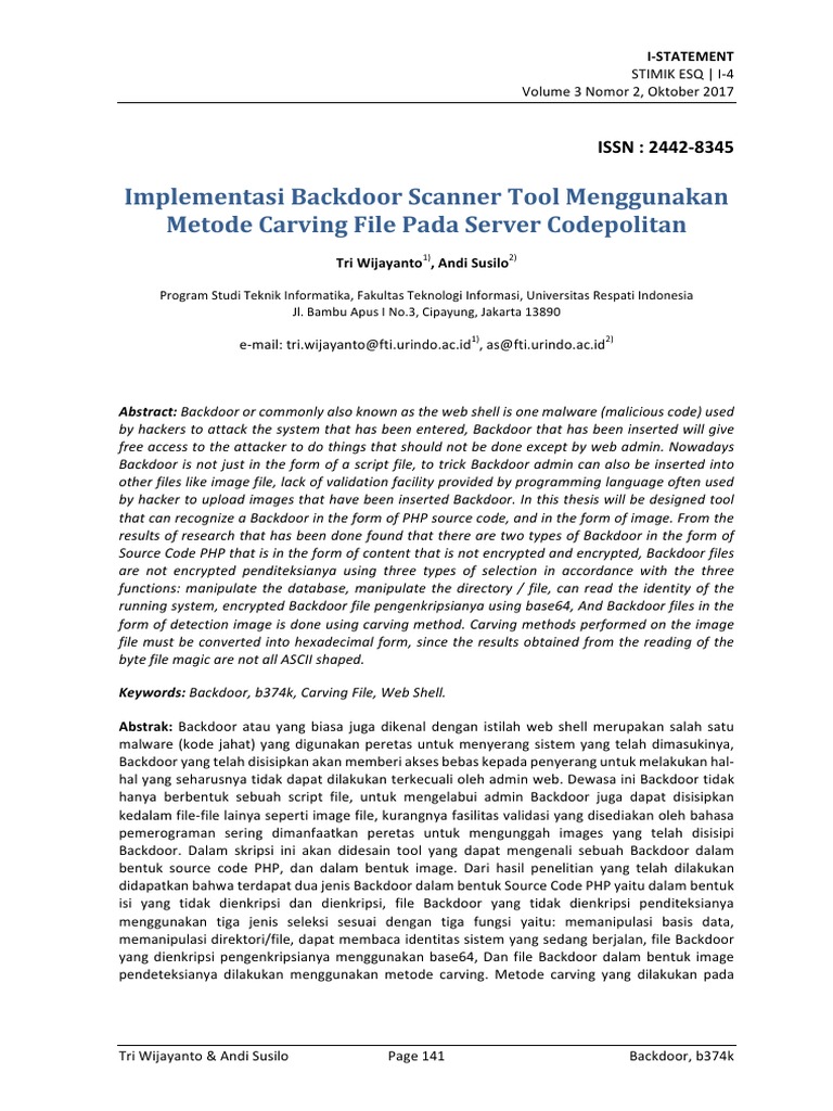 Implementasi Backdoor Scanner Tool Menggunakan Metode Carving File Pada Server Codepolitan | PDF ...