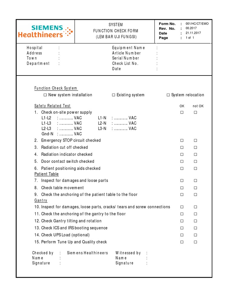 001 - 17 Form Checklist Uji Fungsi CT | PDF | Manufactured Goods ...
