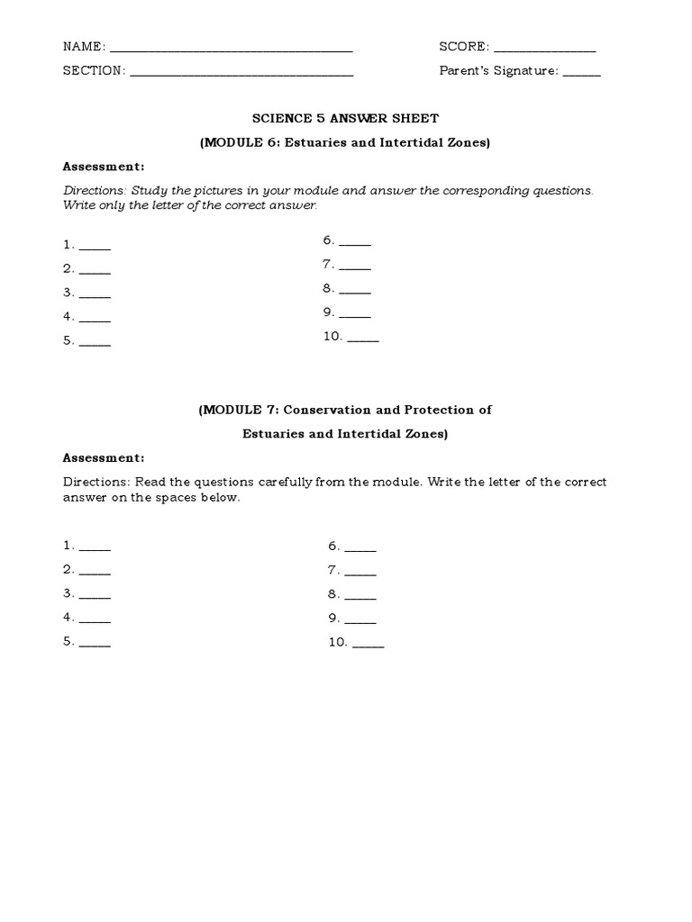 Science 5 Week 7 8 Answer Sheet PDF