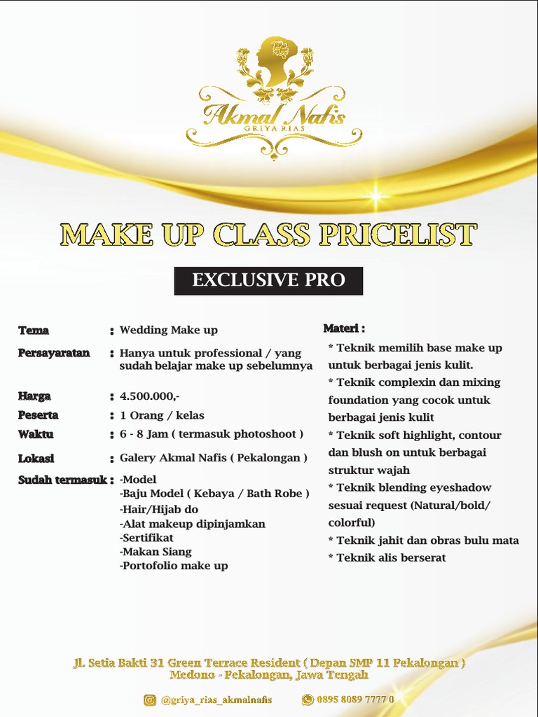 Pricelist Makeup Class | PDF