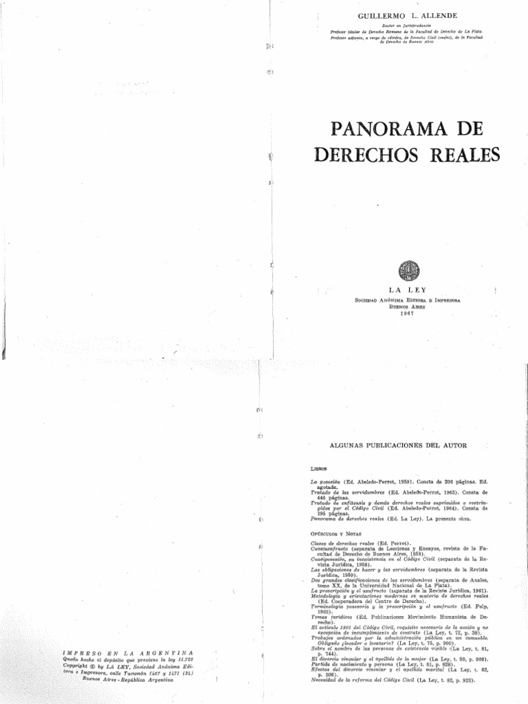 Panorama de Derechos Reales - Guillermo Allende | PDF | Principios ...