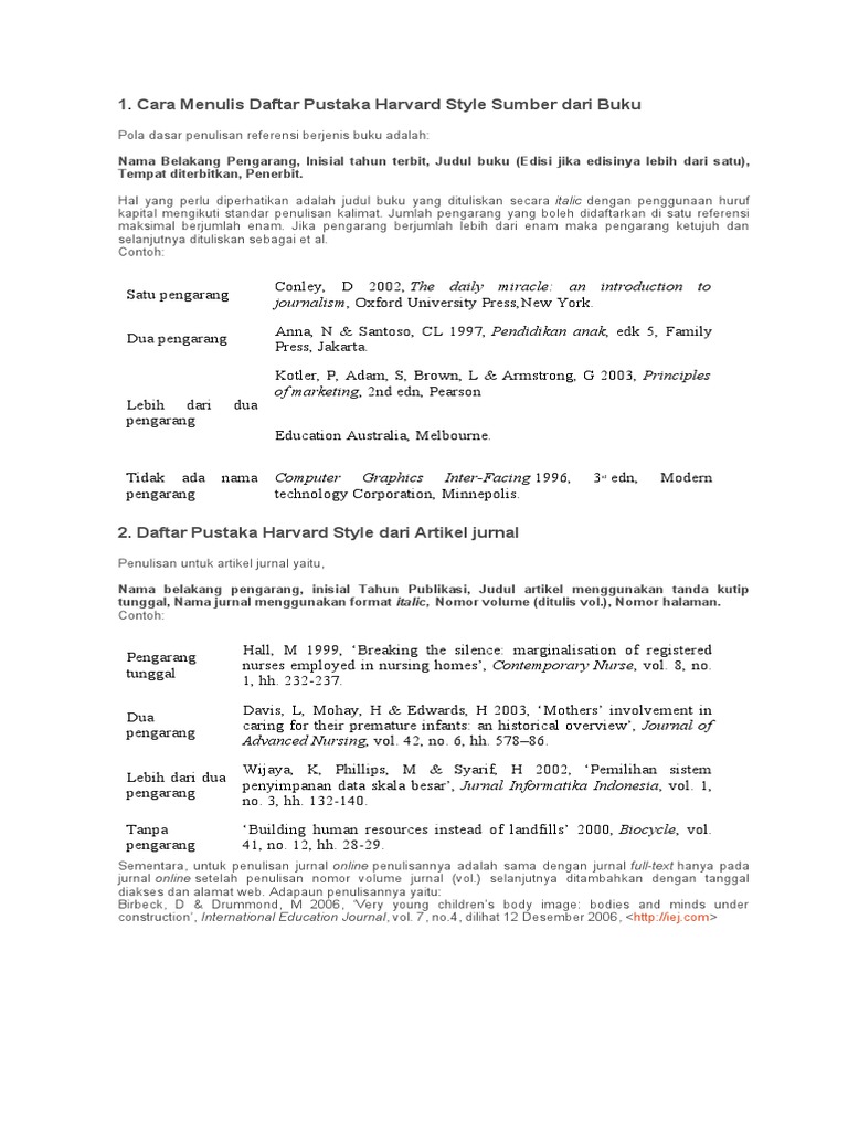 Cara Menulis Daftar Pustaka Harvard Style | PDF