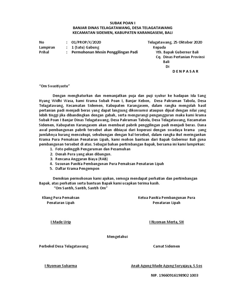 Proposal Subak Poan I 2020 | PDF