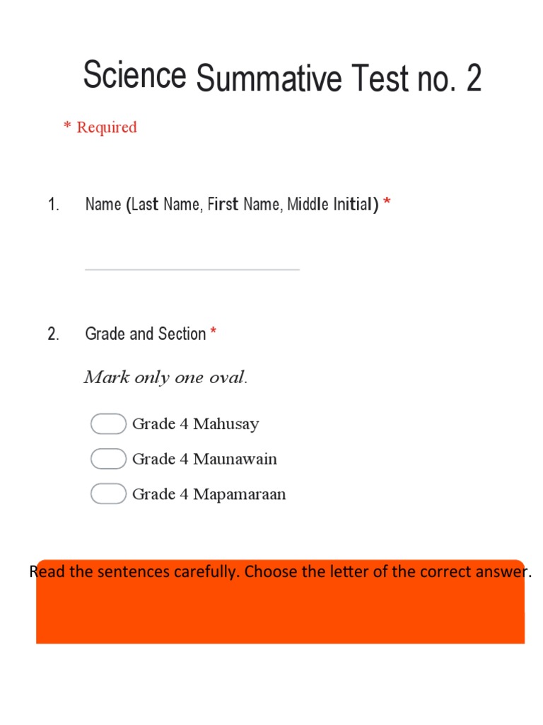 Science Summative Test No. 2: 1. Name (Last Name, First Name, Middle ...
